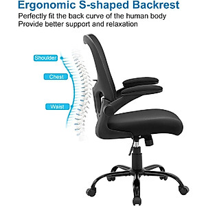 ZLchair Office Chair Ergonomic Desk Chair, Mesh Computer Home Office Desk Chairs with Adjustable Lumbar Support and Flip-up Armrests, Swivel Comfy Task Executive Chair, Black