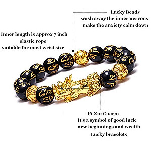 HiRinK 3Pcs Feng Shui Good Luck Bracelets- Lucky Charm Pi Xiu Pi Yao Bracelet Chinese Dragon Attract Good Luck and Wealth Jewelry Adjustable Elastic for Men Women