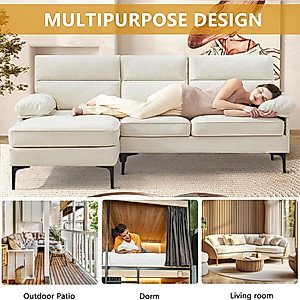 Ihanherry 85” Convertible Sectional Sofa Couch, 3 Seat Sofa for Living Room L-Shaped Modern Chenille Fabric Modular Sofa Reversible Wide Chaise & Fluffy Armrests for Apartment (Beige)