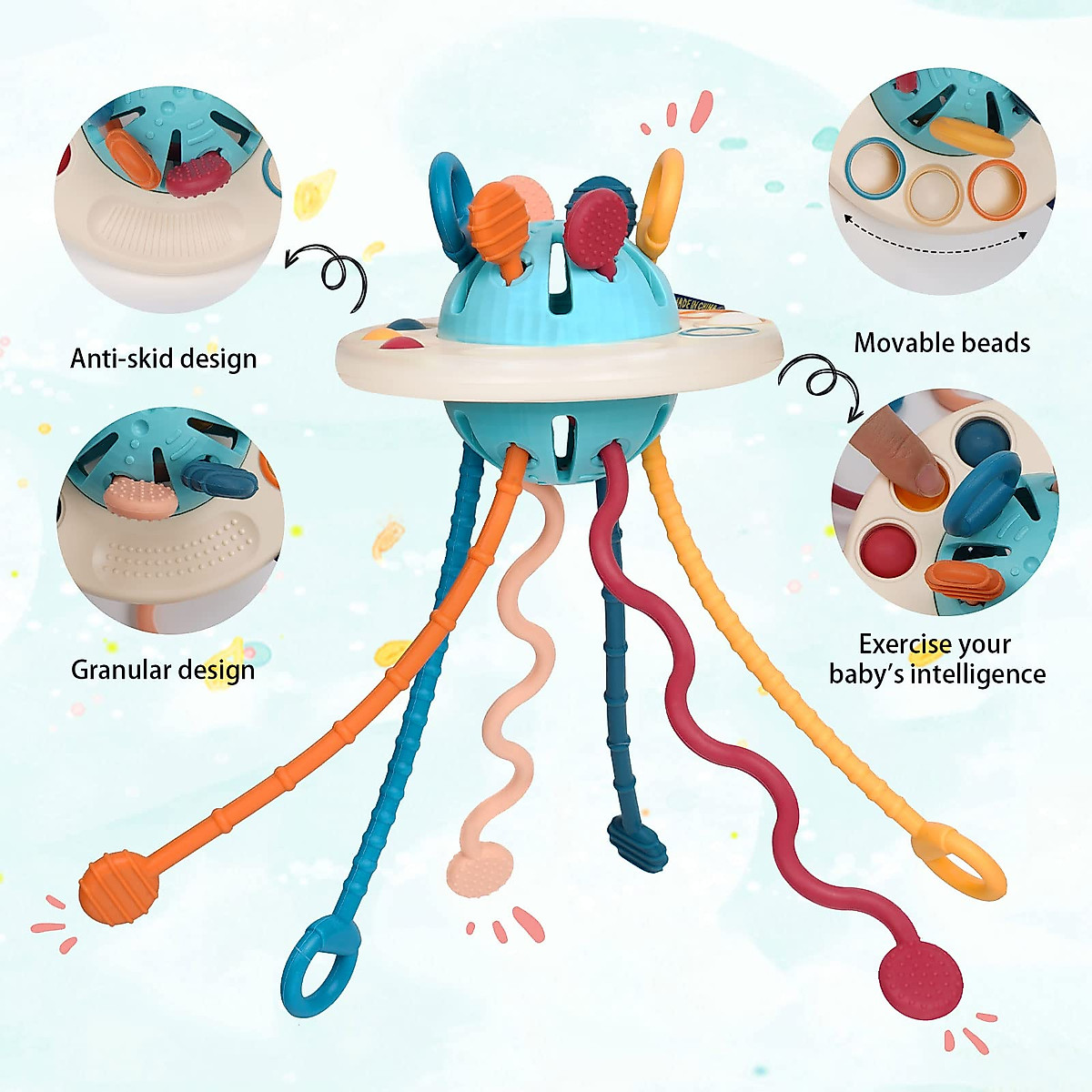 Baby Sensory Montessori Toys for 1 Year Old, 2 in 1 Silicone Pull String Toy, Toddler Travel Toys Sensory Toys for Toddlers 1-3, Baby Toys Fine Motor Skills Toys First Birthday Gift for Boys Girls