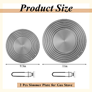 Tujoe 2 Pcs Simmer Plate for Gas Stove 11 Inches and 9.5 Inches Heat Diffuser Round Stove Diffuser with Anti Scalding Handle for Electric Stove Pot Cookware Protection Accessories