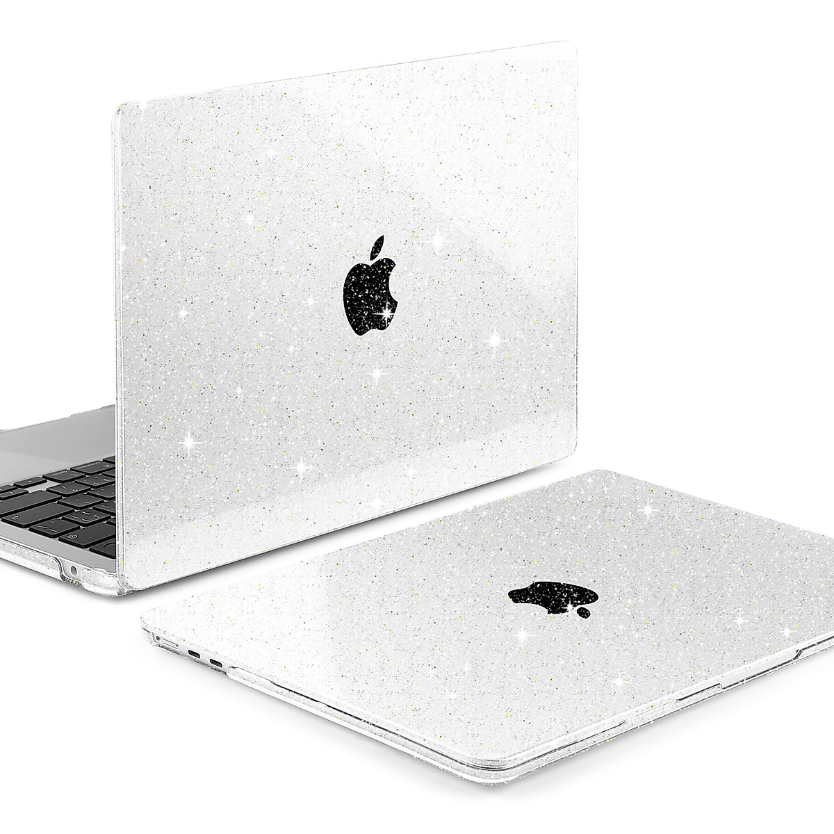 MEEgoodo Glitter Case for M3 MacBook Air 15 inch Case 2024 2023, Fit Model A3114 A2941 with M3 M2, Laptop Shell with Keyboard Cover & Camera Cover & OTG Adapter for 15.3" MacBook Air Case, Star Clear