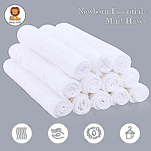 Sunny zzzZZ 6 Pack Muslin Burp Cloths - Ultra-Soft 100% Cotton Baby Boy & Girl Newborn Essentials - Large 20'' x 10'' Super Absorbent Milk Spit UP Washcloths - Unisex Burpy Cloths - White