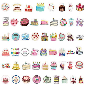 106Pcs Happy Birthday Cake Stickers Pink Birthday Party Cake Stickers Waterproof Decals for Teens Girls Boys Kids Waterproof Vinyl Stickers for Laptop Tablet Phone Hydroflasks Water Bottle (Happy Birthday Cake)