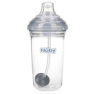 Nuby Tritan No-Spill Trainer Cup with Silicone Spout & 360 Weighted Straw with Hygienic Cover