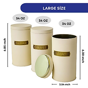 SARKAP Canisters Sets for The Kitchen – 3 Piece Kitchen Canisters for Countertop, Coffee Canister Tea Flour and Sugar Containers with Lids, Set of 3 Canisters Sets For The Kitchen (34Oz) (White)