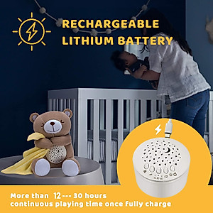 BEREST Rechargeable Baby Sleep Soother Bear, Infant Cry Sensor with Mom's Heartbeat Lullabies & White Noise Sound, Nursery Decor Night Light Projector Toddler Crib Sleeping Aid, Baby Shower Gifts