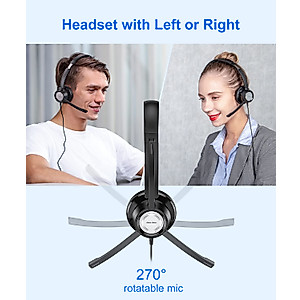 New bee USB Headset with Microphone for PC Computer Headset, Single Ear Headset Noise Cancelling Mic, Call Center Wired Headset with 3.5mm/USB/Type C for Skype Zoom Tablet Laptop (Black)