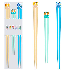 3 Pairs Family Reusable Cute Animal Chopsticks, Non-Slip Hotel/ Restaurant Chop Sticks, Chinese Japanese Korean ChopStick Christmas & Birthday Gift Set, Multicolor Cute Dinosaurs-A
