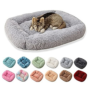 LQUOXH Square Dog Beds Long Plush Pet Beds Cat Mat for Little Medium Large Pets Super Soft Winter Warm Sleeping Mats (Color : LightCoffee, Size : Small)