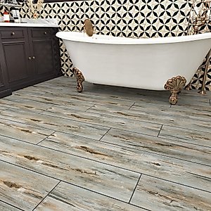Wallercity 4-Tiles Waterproof Light Brown Vinyl Flooring Peel and Stick Flooring for Bathroom Kitchen Laminate Flooring Stick on Floor Tiles Removable Sticky Tiles Peel and Stick Floor Tile 36" x 6"