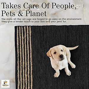 GRUHUM Jute Area Rug 4x6 ft Black Natural Leather Handmade Boho Farmhouse Rustic Vintage Eco Friendly Soft Braided Rug for Indoor Kitchen Bedroom Living Room Hallways Enterways 4'x6' ft Rectangle