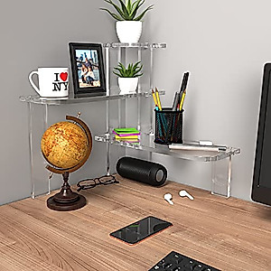 STAUBER Best Acrylic Countertop Corner Shelf Organizer (Clear) - 3 Tier Shelves for Kitchen or Bathroom - Storage Display Counter Shelves