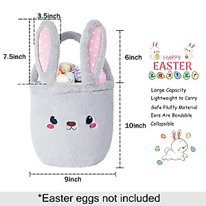 LUBOT Easter Basket for Kids 3D (9inch*9inch) Plush Bunny Baskets with Foldable Ears Egg Hunts bucket for Boys and Girls Easter Decoration Bag Gift, Pink