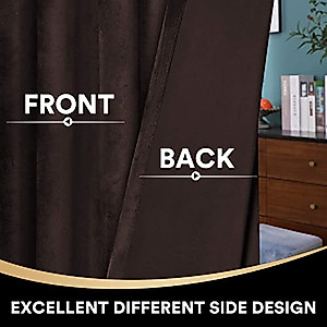 Brown Velvet Curtains Blackout - 95 inch Length Curtains for Living Room Soft Velvet Fabric Thermal Insulated Rod Pocket Window Treatment Set for Bedroom,W52 x L95,Brown, 2 Panels