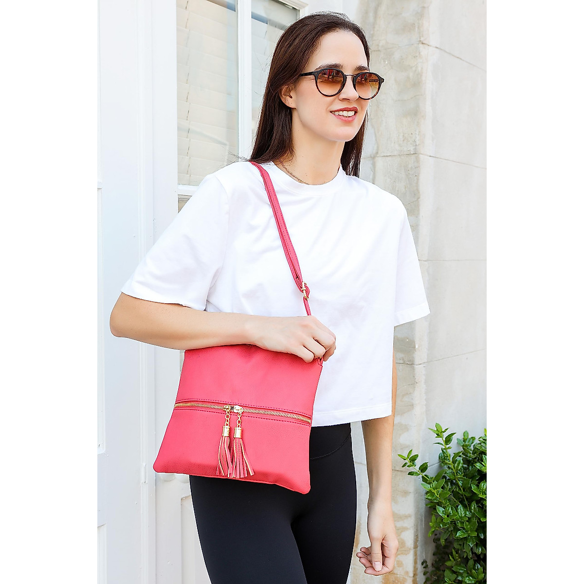 Amaze Medium Crossbody Bag for Women | Shoulder Handbags for Women with Multiple Compartments | PU Leather (Black)