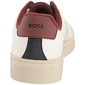 BOSS Men's Rhys Low Profile Cupsole Sneaker with Side Logo, Cloud White/Brown, 10