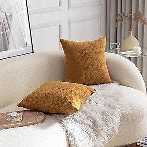 Rythome Ochre Comfy Teddy-Like Textured Throw Pillow Covers for Bed and Couch - 18"x18", Pack of 2