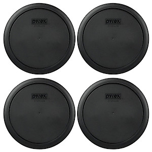 Pyrex 7402-PC 6/7 Cup Black Round Plastic Food Storage Lids - 4 Pack