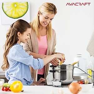 AVACRAFT 18/10 Stainless Steel, 4 Piece Pasta Pot with Strainer Insert, Stock Pot with Steamer Basket and Pasta Pot Insert, Pasta Cooker Set with Glass Lid, 7 Quart