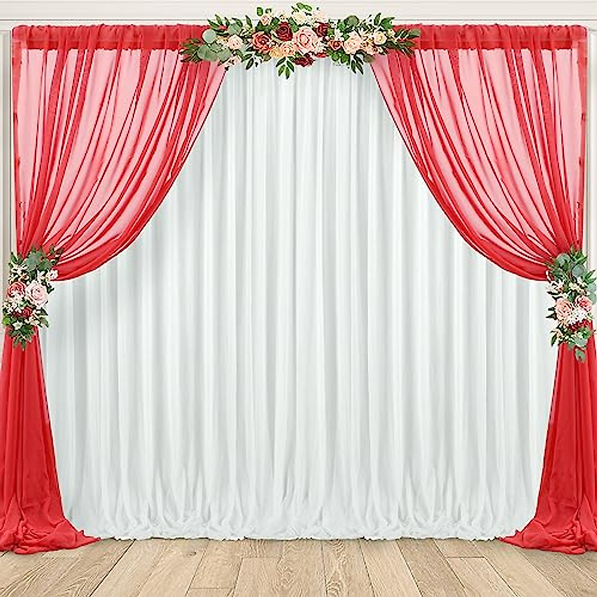 Red Backdrop Curtain for Parties, 10ft x 7ft Wrinkle-Free Sheer Chiffon Fabric Backdrop Drapes for Photography Wedding Birthday Baby Shower