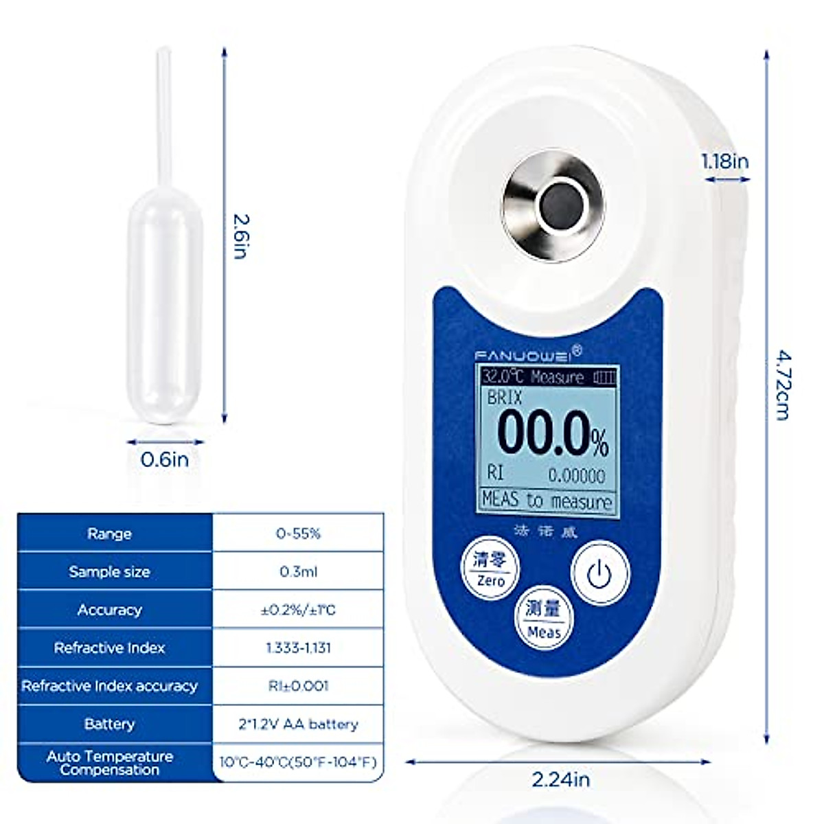 Digital Brix Refractometer, Brix Meter for Sugar, Food, Beverage, Fruit, Beer, Honey, Various Sauces, Tomato Sauce and Etc Range 0-55%