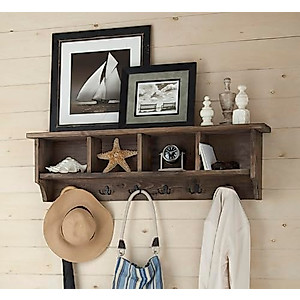 Pomona Industrial 48 in. Solid Wood & Metal Coat-Rack With 6 Strong Coat Hooks and 4 Cubbies- 10 in. w x 7 in. d x 6 3/4 in. h - Tool Organization and Garage Storage