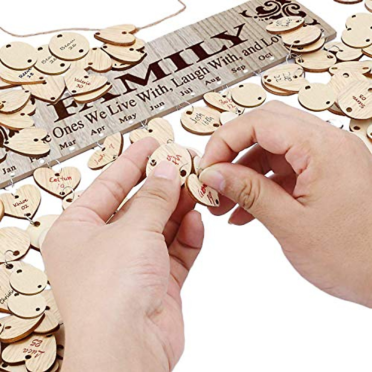 Family Birthday Calendar Board DIY Wooden Birthday Reminder Wall Hanging Calendar Plaque for Mom Dad with 100 Piece Wooden Discs