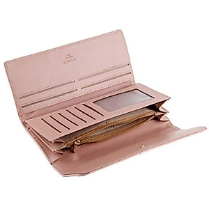 RFID Blocking Wallet for Women Ladies Leather Card Holder Purse with ID Window Multiple Card Slots Travel Bifold Wallet-Clutch (Pink, OneSize)