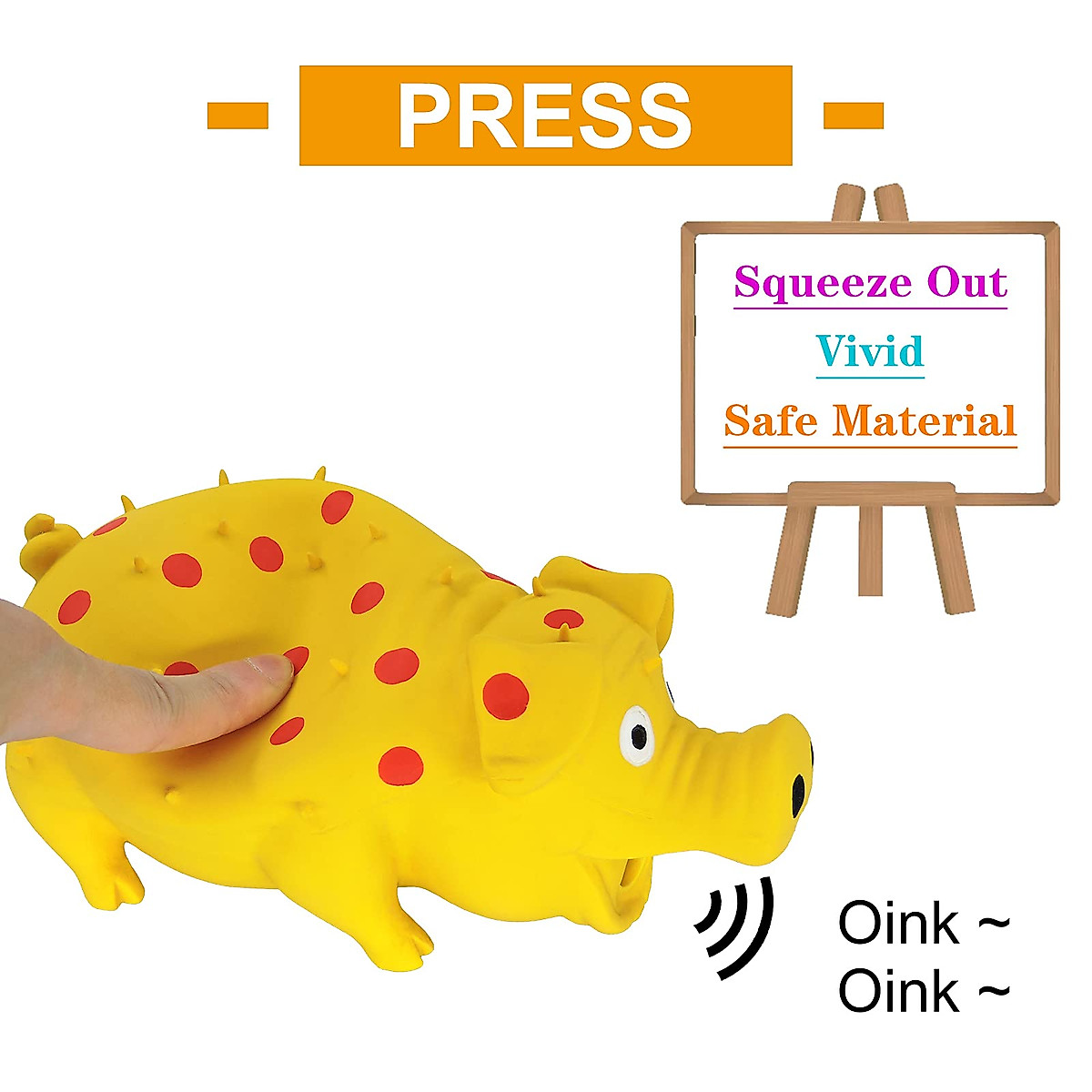 Andiker Dog Squeaky Toy, Dots Latex Dog Chew Toys with a Oinks Sound Squeaker Grunting Pig Dog Toy Durable Self Play 8" Dog Squeeze Toy for Dental Biting Chasing to Kill Boring Time (Yellow)