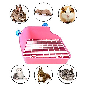 MagiDeal Rabbit Litter Box Toilet for Small Animal Bunny Rabbits Guinea Pig Galesaur Ferrets Corner Litter Pan Potty Trainer Small Pets Cage Toilet Bedding Box, Pink
