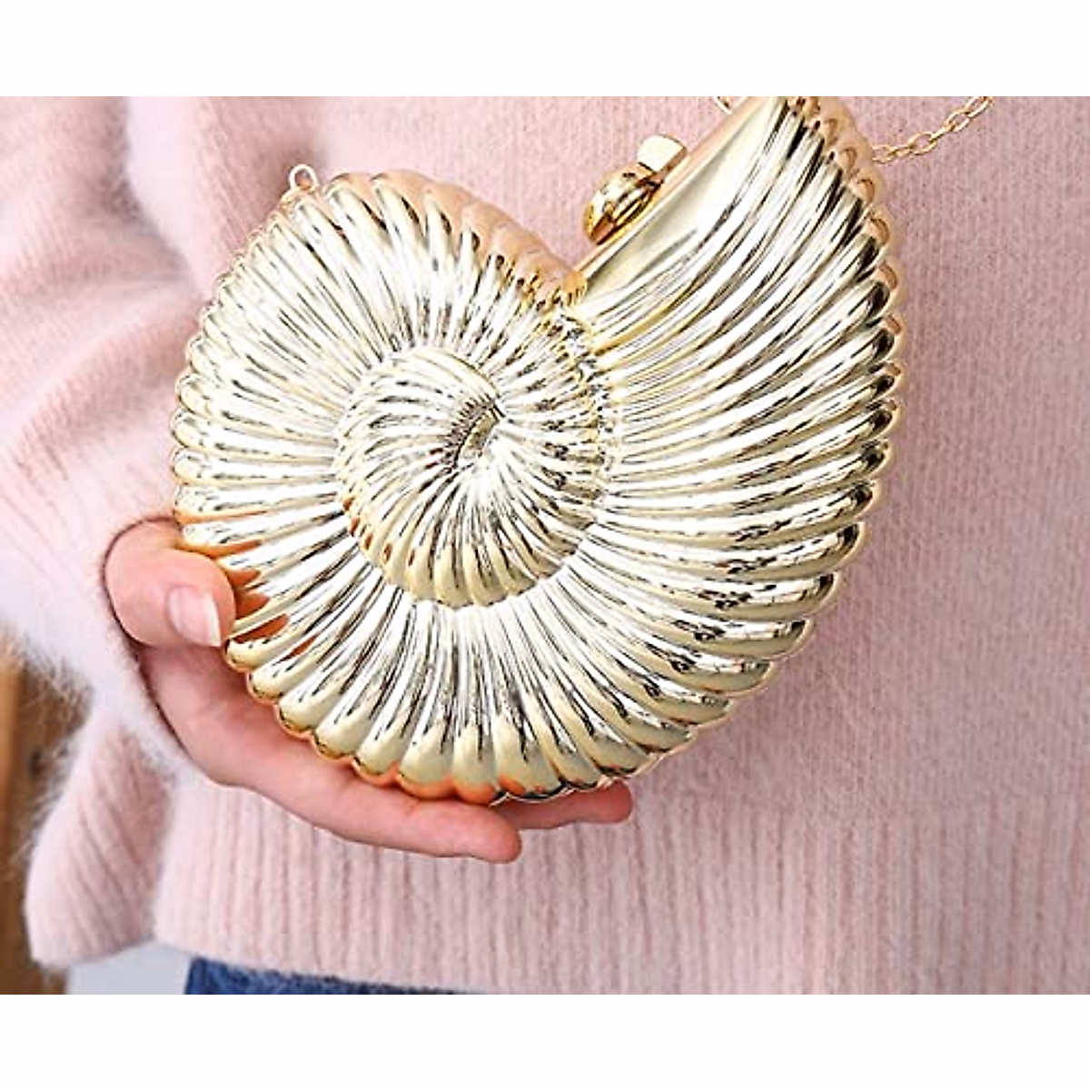 TOKYO-T Gold Evening Purses and Clutches for Women Seashell Crossbody Shiny Bag Chain