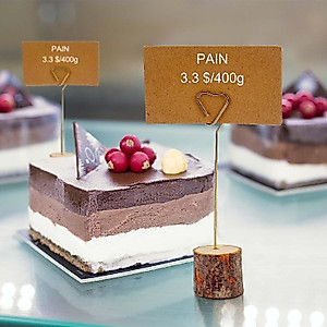 20 Pcs Wood Place Card Holders and 30 Pcs Kraft Place Cards, Rustic Wooden Table Number Holder Stand Photo Picture Note Clip Holders for Wedding Party Name Sign - Heart Shape