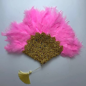 Msbfea Big Size Design African Orange Feather Fan Ladies Wedding Feather Fan for Bride Double Side Feather Nigerian Flower - 35cmx45cm Color 946