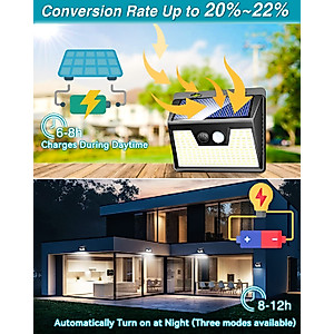 Solar Lights Outdoor 4 Pack, 140LED/3 Modes Motion Sensor Outdoor Lights Solar Powered, Wireless IP65 Waterproof Solar Wall Lights Outdoor Lights, Bright for Backyard Garden Fence Patio Front Door