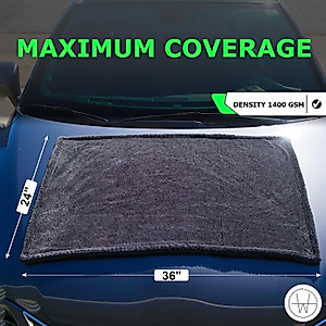 Extra Large Premium Microfiber Towels for Car Detail Streak Free, Holds Up to 9 lbs, 1400 GSM Ultra Soft, Super Absorbent, Twisted Loop Design, One-Pass Auto Car Drying Towel, Trucks, SUVs, 24" x 36"