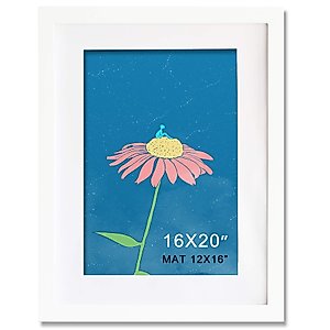 KAOIKO 16x20 Frame White Solid Wood With Mat 12x16 Wall Picture Poster Photo frames…
