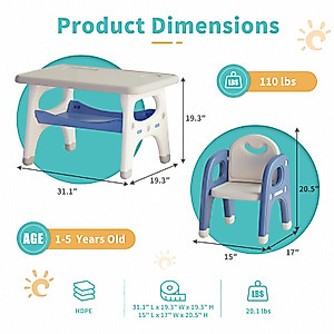 Toddler Table and Chair Set, Kids Table and Chairs with Storage Space and 2 Chairs, Toddler Chair and Table Set for 1-6, Toddler Table and Chairs for Playroom, Bedroom, Kindergarten, Nursery (Blue)