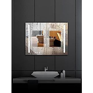 Bathlink Lighted Medicine Cabinet, 36"×27.5"×5", LED Mirror Medicine Cabinet, Recessed or Surface Mount, Defogger, Dimmer, 2 Doors Bathroom Lighted Medicine Cabinet with Mirror