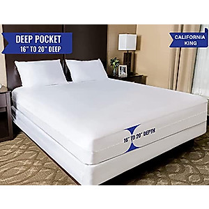 California King Mattress Protector Bedbug Waterproof Zippered Cover - Deep Pocket Fits up to 20" Depth - Hypoallergenic Premium Quality Encasement Protects Against Dust White