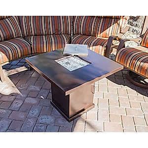 Hiland GSF-PR-PC Propane Fire Pit, 42,000 BTU, Stainless Steel Lid w/Fire Glass, Square, Hammered Bronze