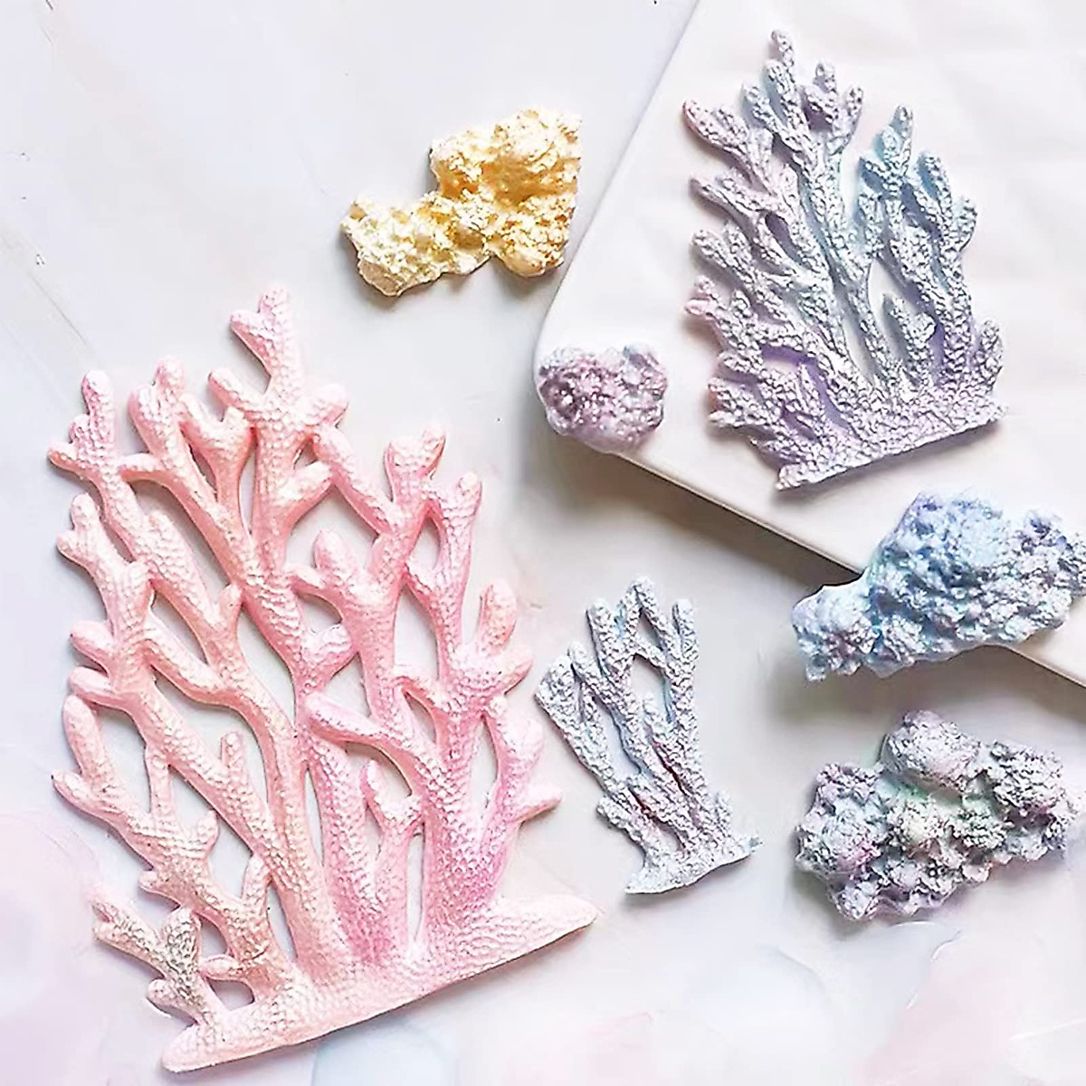 5 PCS Marine Theme Fondant Silicone Mold Seaweed Coral shell crab Shape DIY Handmade Baking Tools, For Theme Cake Cookie Chocolate Candy Decoration Fondant Polymer Clay