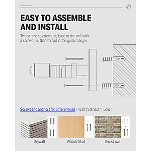 Donner Guitar Wall Mount Locking 3-Pack, Guitar Wall Hangers Auto Lock for Acoustic Electric Guitar Bass Mandolin, Black