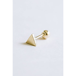 ONDAISY 14K Solid Yellow Gold 6mm Jewelry Triangle Pyramid Ear Studs Post Barbell Earring Piercing For Women Sensitive Ears