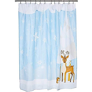 Carnation Christmas Shower Curtain 3 Pack - 1 Each Christmas Santa Up On The Rooftop, Forest Reindeer Friends, Christmas Tubber Ducky - Set 3 Fabric Xmas Shower Curtains