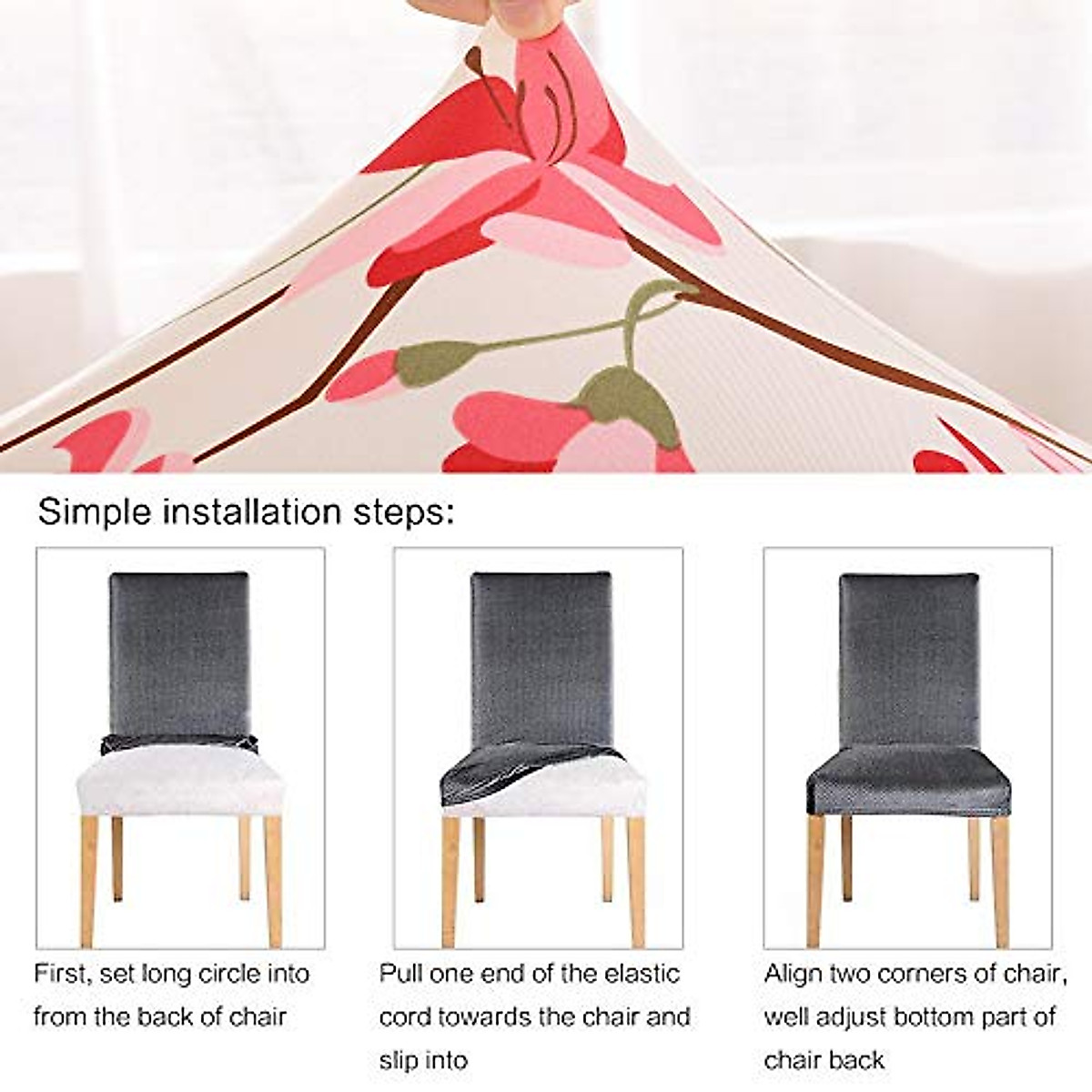 SearchI Dining Room Chair Covers Slipcovers Set of 6, Spandex Super Fit Stretch Removable Washable Kitchen Parsons Chair Covers Protector for Dining Room,Hotel,Ceremony, Flowers