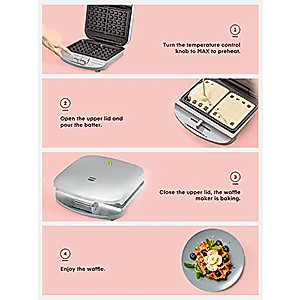 FOHERE Waffle Maker Belgian 1000W, 2 Slice Waffle Iron with Browning Control, Nonstick Plates, Indicator Lights, Cord-Storage