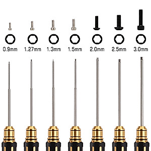 INJORA RC Hex Screw Driver Set-7PCS RC Car Tool Kit 0.9, 1.27, 1.3, 1.5, 2.0, 2.5, 3.0mm Hexagon Allen Screwdriver Wrenches Sets, RC Repair Tool Kit for RC Model Helicopter Drone Boat Car