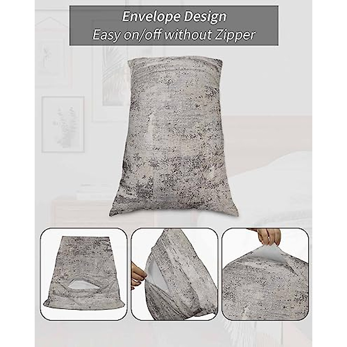 Edwiinsa Beige Wall Pillow Covers King Standard Set of 2 Bed Pillow, Farmhouse Vintage Shabby Wall Abstract Art Plush Soft Comfort for Hair/Skin Cooling Pillowcases with Envelop Closure 20''x36''