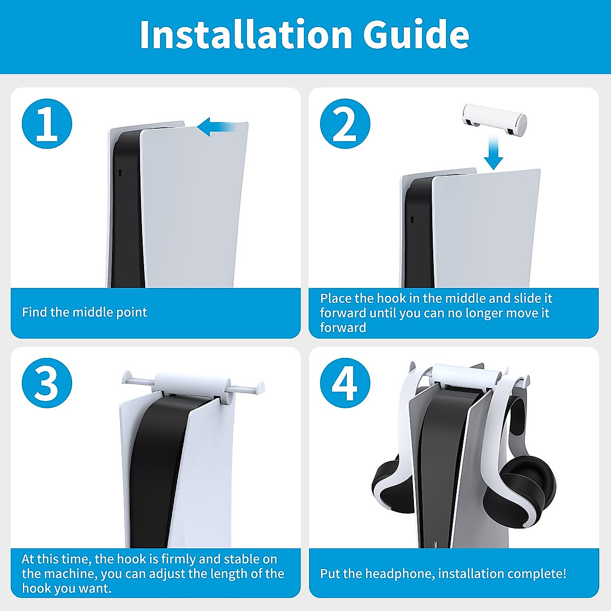 Grehge set holder, PS5 headset stand, PS5 Headphone Hook, Retractable Gaming Headsets Hanger for Sony Playstation 5, No screws, No tape, White